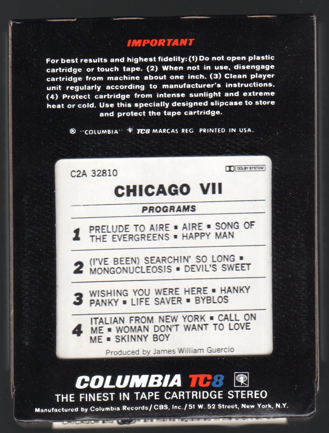 Chicago - Chicago VII 1974 CBS A12 8-TRACK TAPE