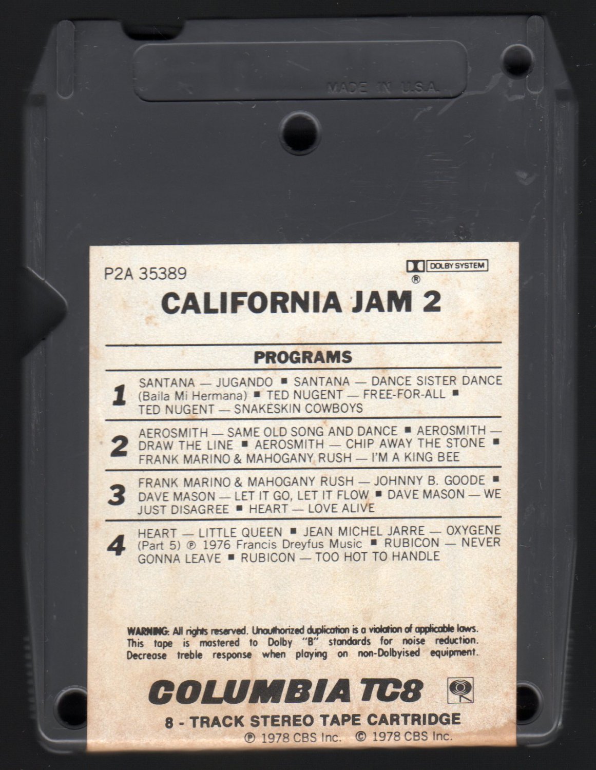 California Jam 2 - Rock Music Festival 1978 CBS A48 8-TRACK TAPE