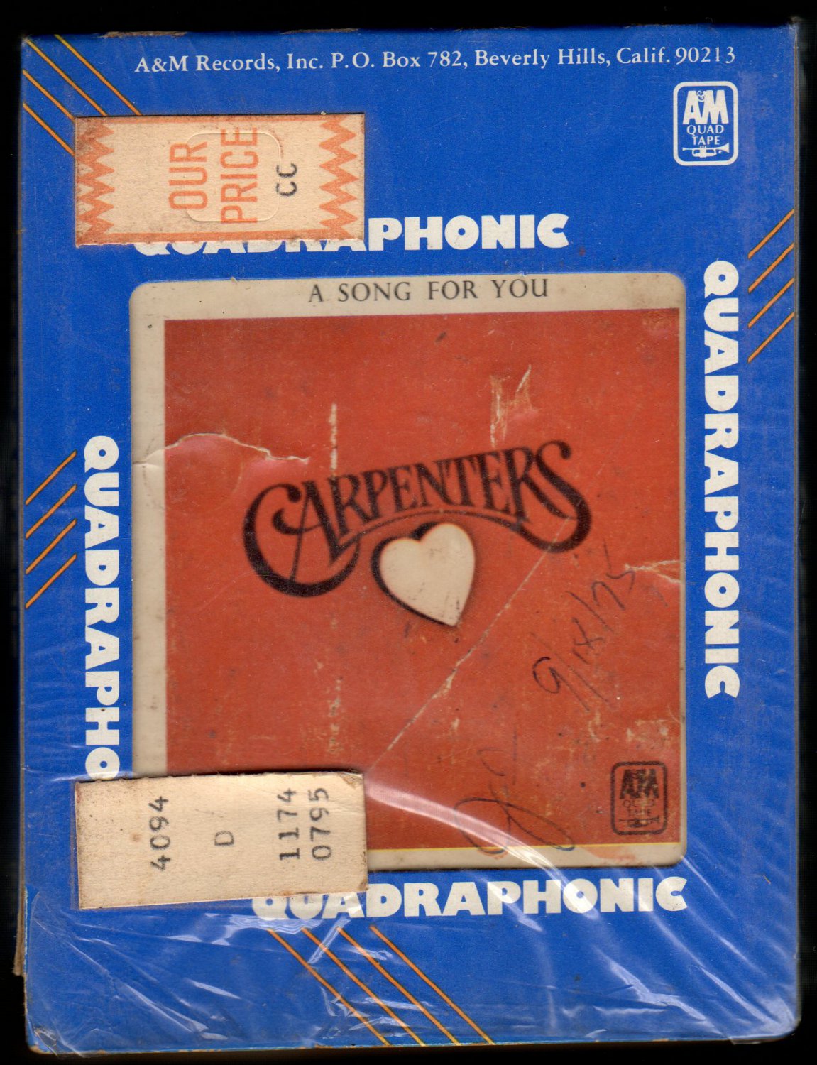 The Carpenters - A Song For You 1972 A&M Quadraphonic A15 8-TRACK TAPE