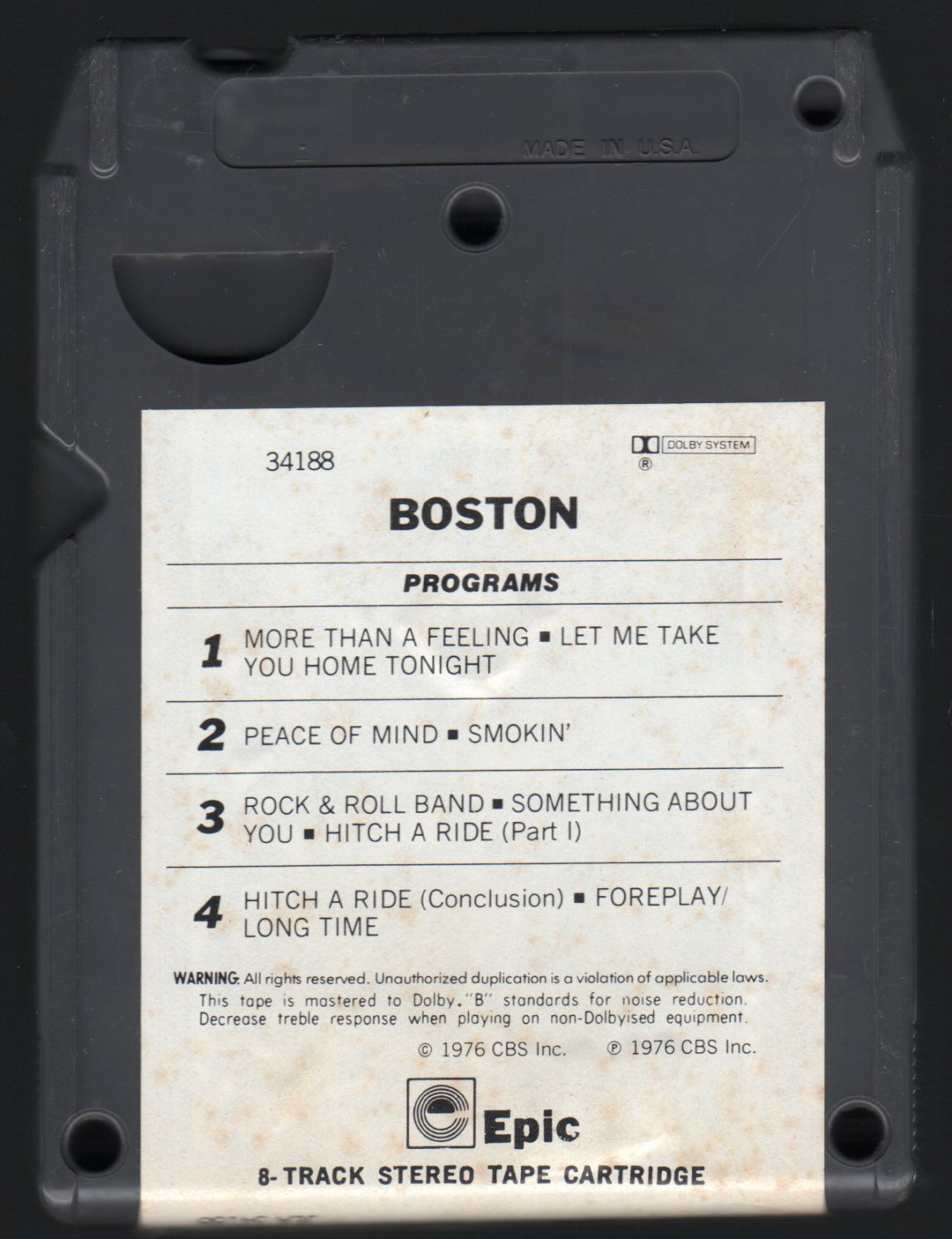 Boston - Boston 1976 Debut EPIC A17B 8-TRACK TAPE