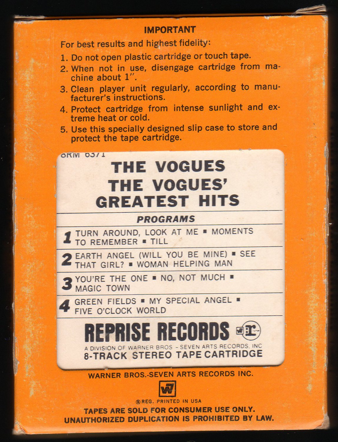 The Vogues - The Vogues Greatest Hits 1969 WB REPRISE A23 8-TRACK TAPE