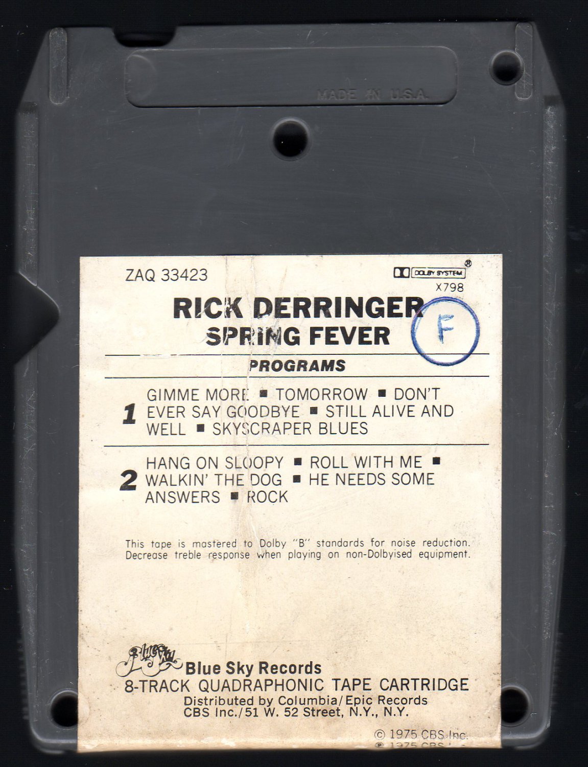 Rick Derringer - Spring Fever 1975 CBS Quadraphonic A23 8-TRACK TAPE