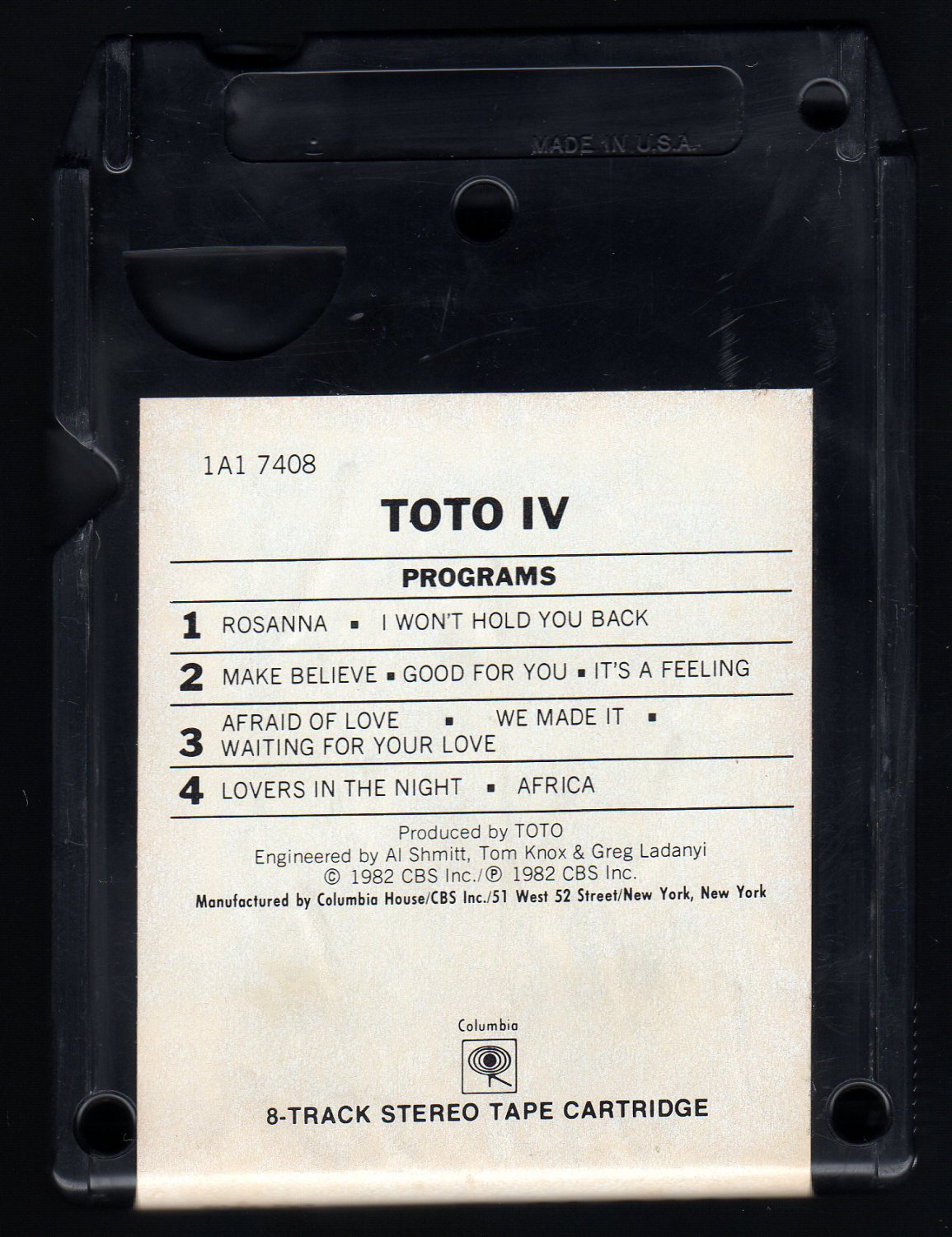 Toto - Toto IV 1982 CRC A18D 8-TRACK TAPE