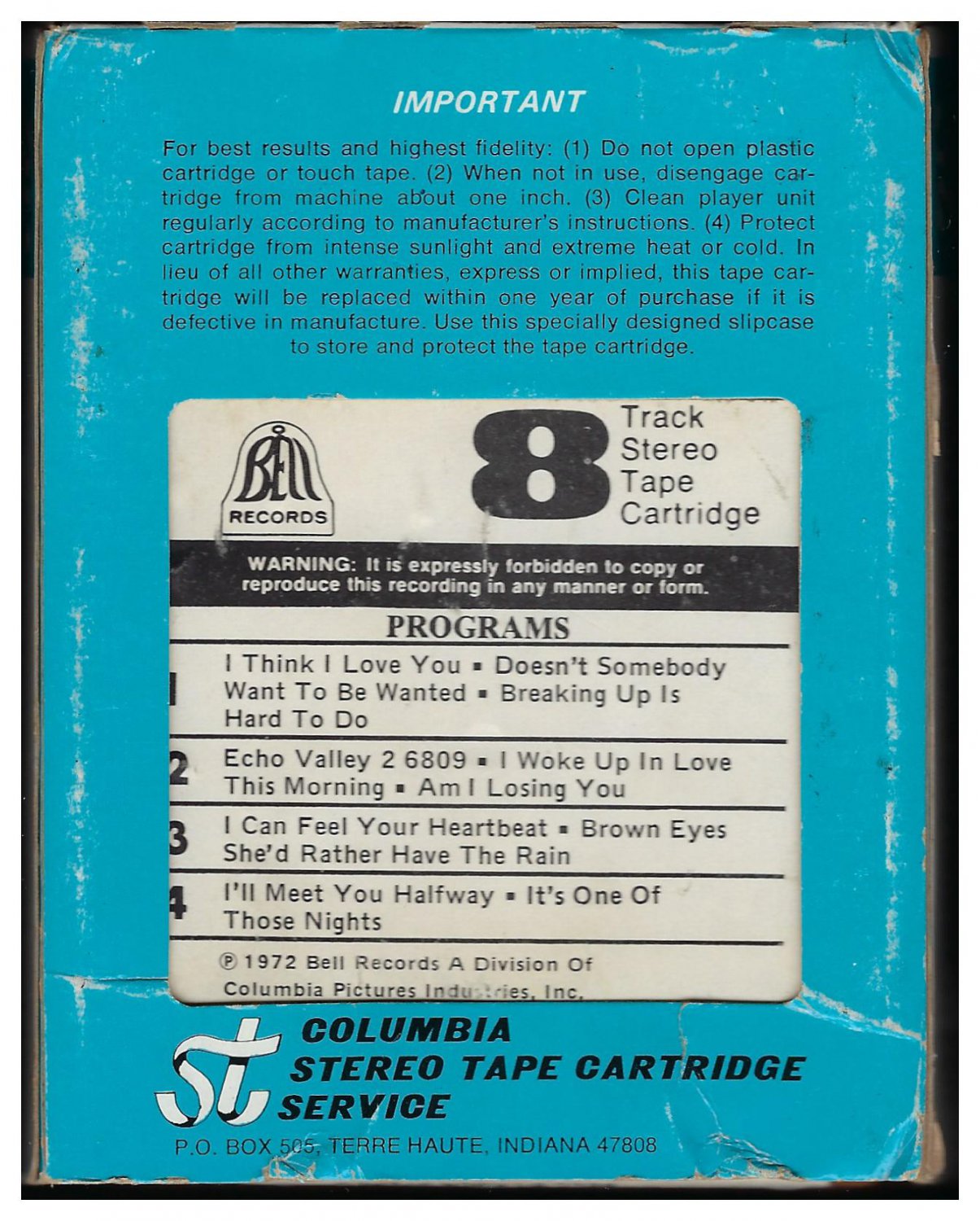 The Partridge Family - Greatest Hits 1972 CRC BELL A23 8-TRACK TAPE
