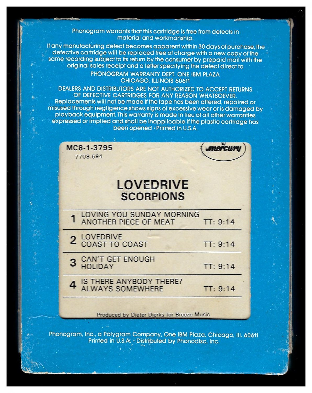 Scorpions - Lovedrive 1979 MERCURY A13 8-TRACK TAPE