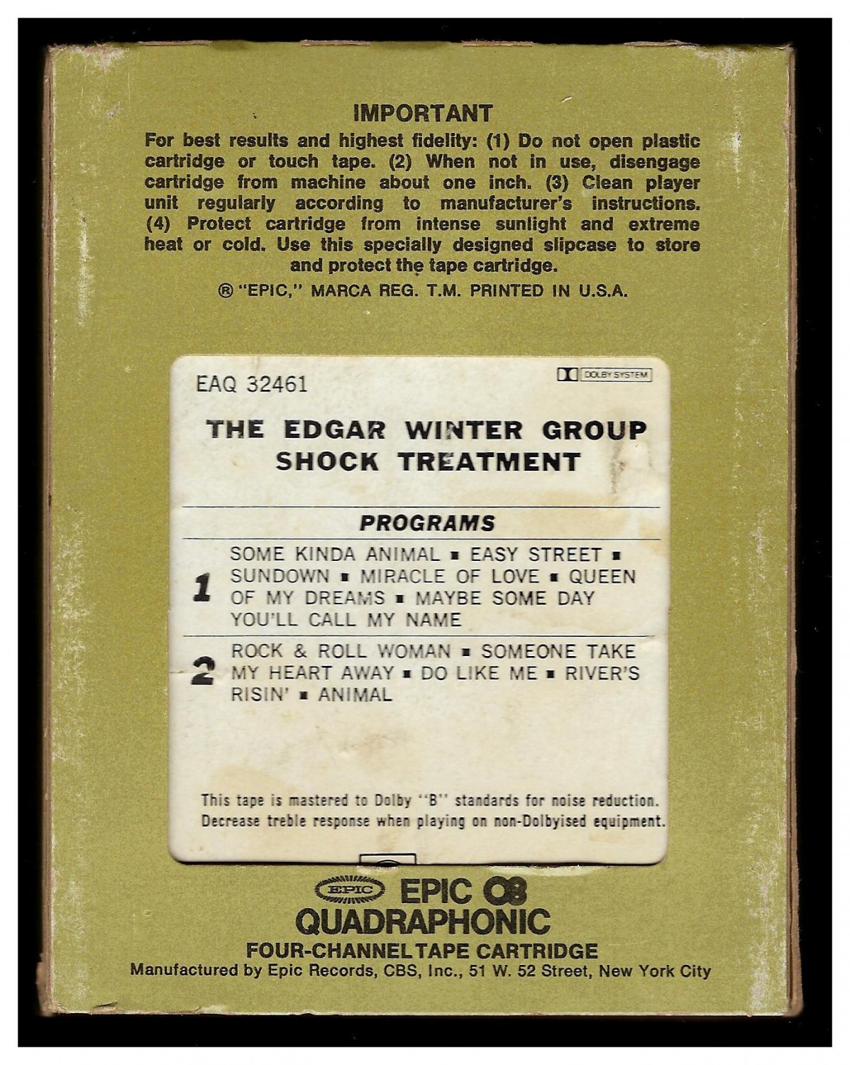 The Edgar Winter Group - Shock Treatment 1974 EPIC Quadraphonic A13 8-TRACK TAPE