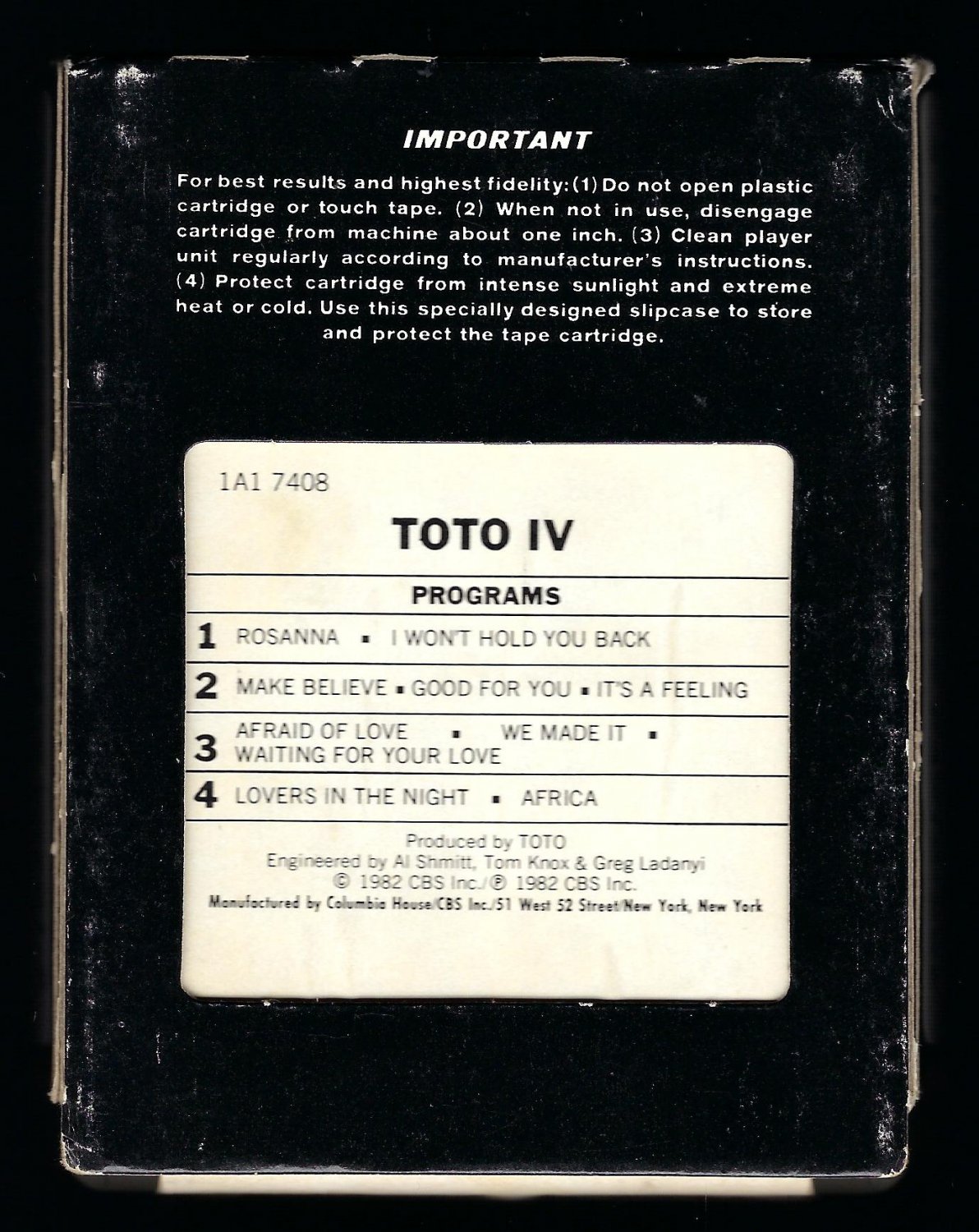 Toto - Toto IV 1982 CRC T2 8-TRACK TAPE