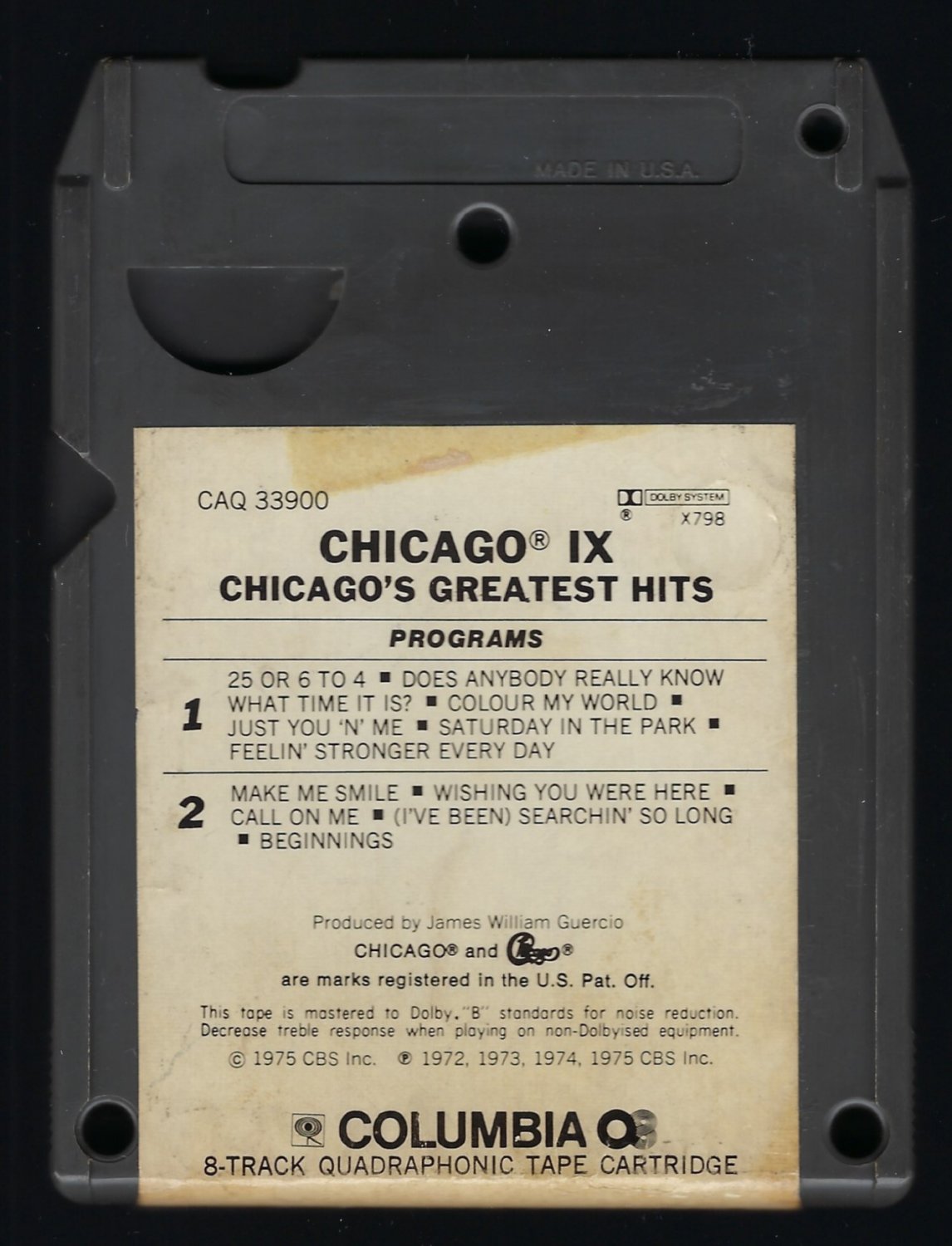 Chicago - Chicago IX Greatest Hits 1975 CBS Quadraphonic T9 8-TRACK TAPE