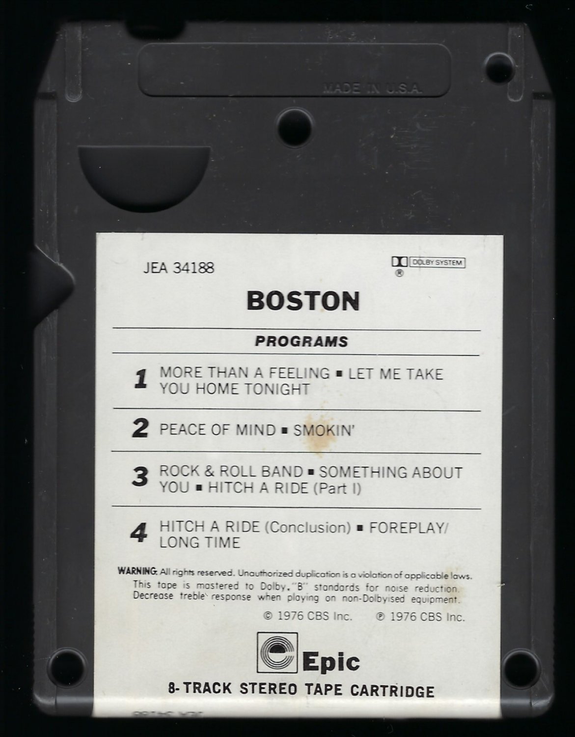 Boston - Boston 1976 Debut EPIC T4 8-TRACK TAPE