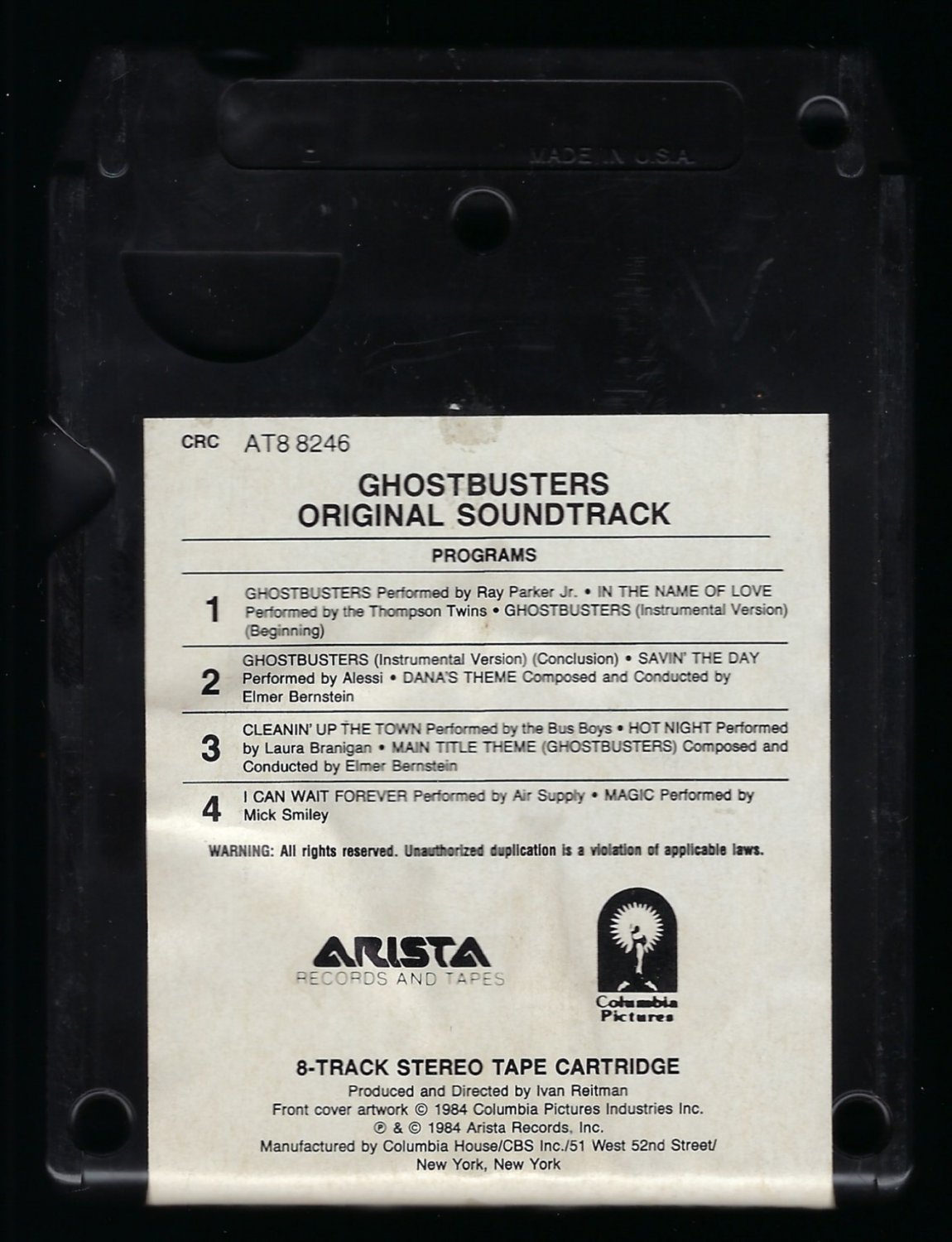 Ghostbusters - Original Soundtrack 1984 CRC ARISTA T9 8-TRACK TAPE