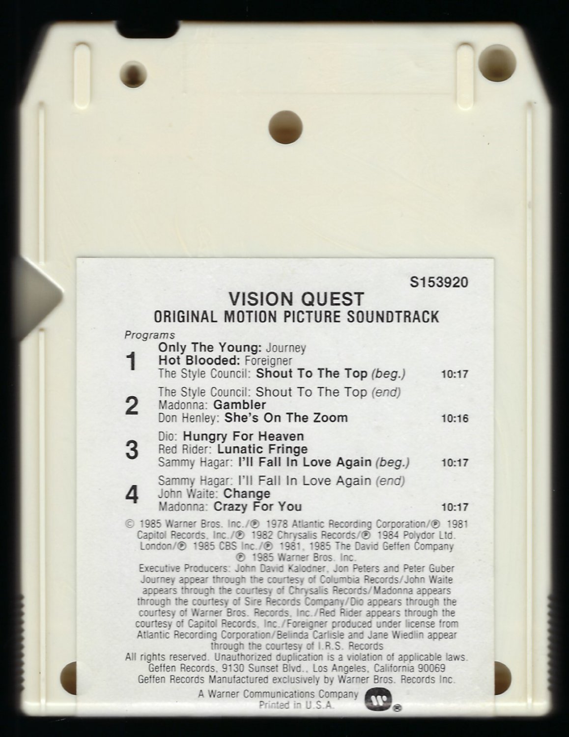 Vision Quest - Motion Picture Soundtrack 1985 RCA T9 8-TRACK TAPE