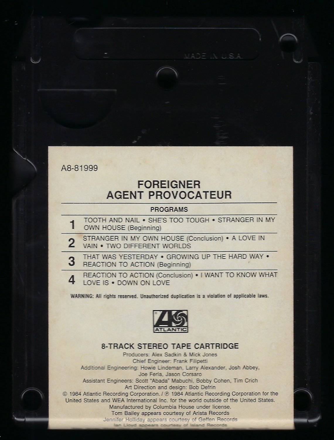 Foreigner - Agent Provocateur 1984 CRC T10 8-TRACK TAPE