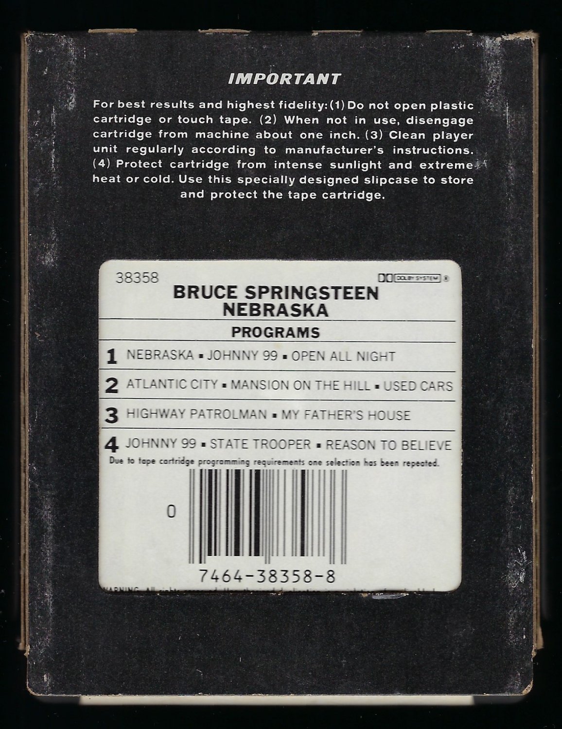 Bruce Springsteen - Nebraska 1982 CRC CBS T11 8-TRACK TAPE