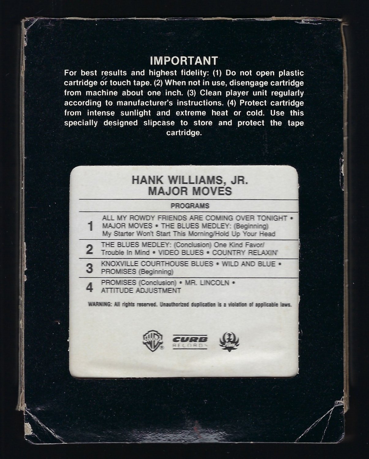 Hank Williams Jr. - Major Moves 1984 CRC T11 8-TRACK TAPE