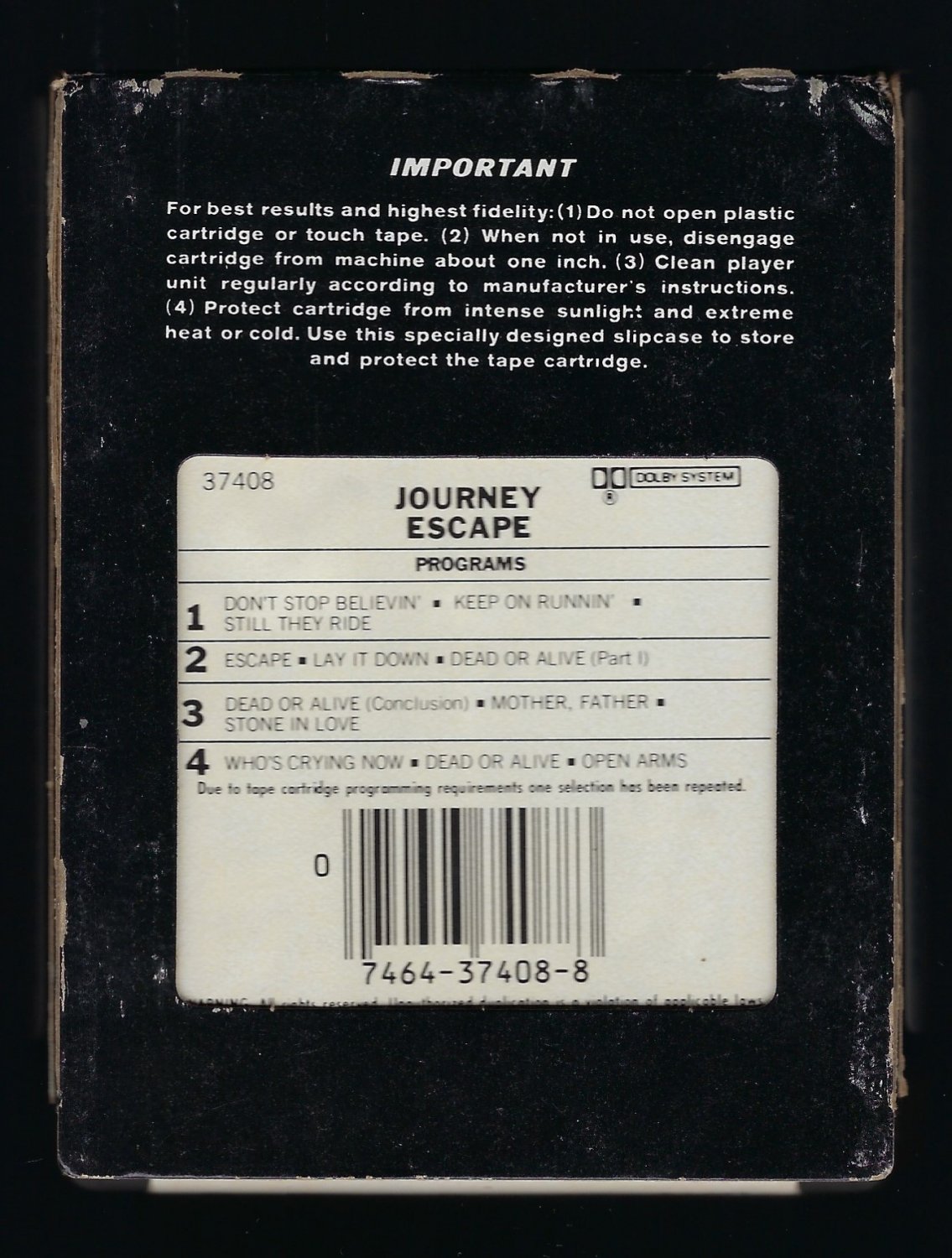 Journey - Escape 1981 CBS T12 8-TRACK TAPE