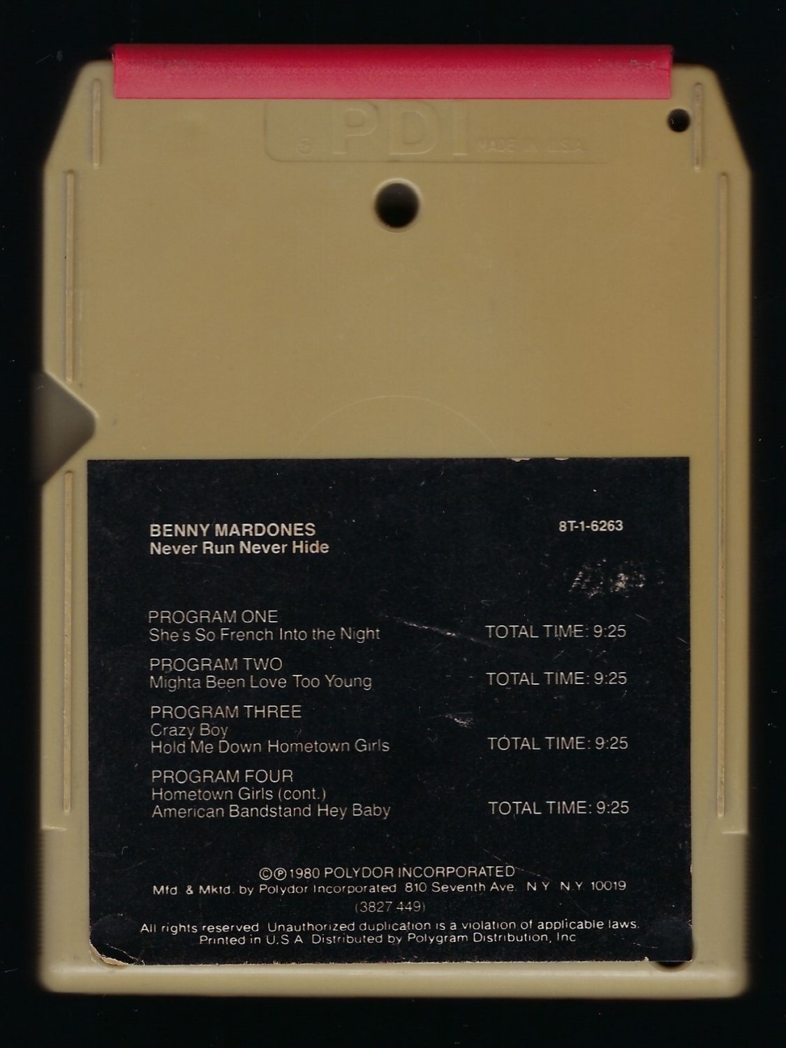 Benny Mardones - Never Run Never Hide 1980 POLYDOR T10 8-TRACK TAPE