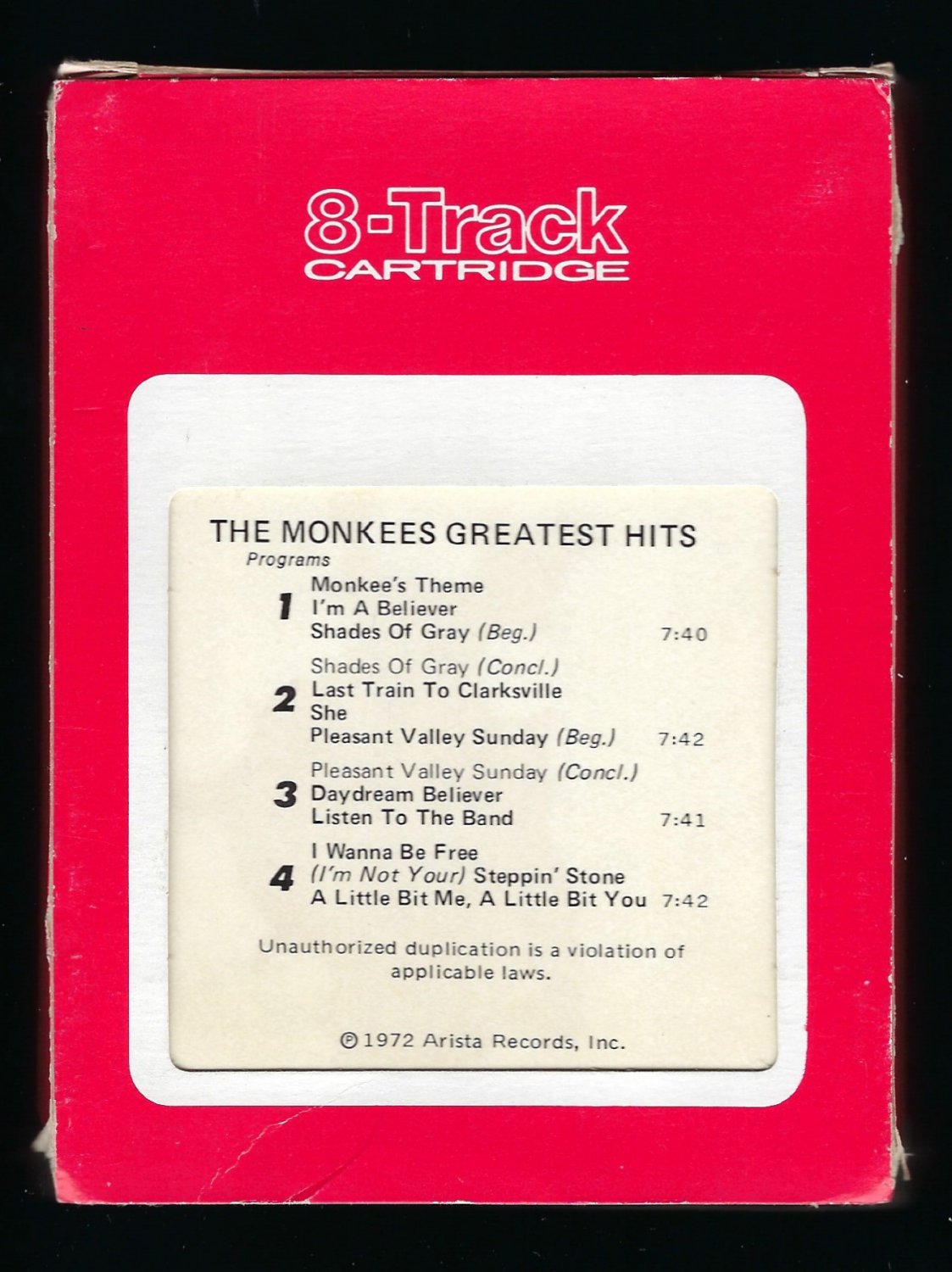 The Monkees - Greatest Hits 1972 RCA ARISTA T11 8-TRACK TAPE