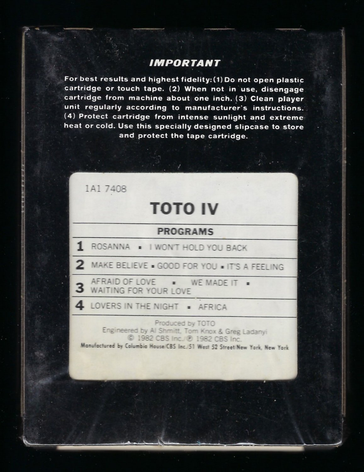 Toto - Toto IV 1982 CRC T12 8-TRACK TAPE