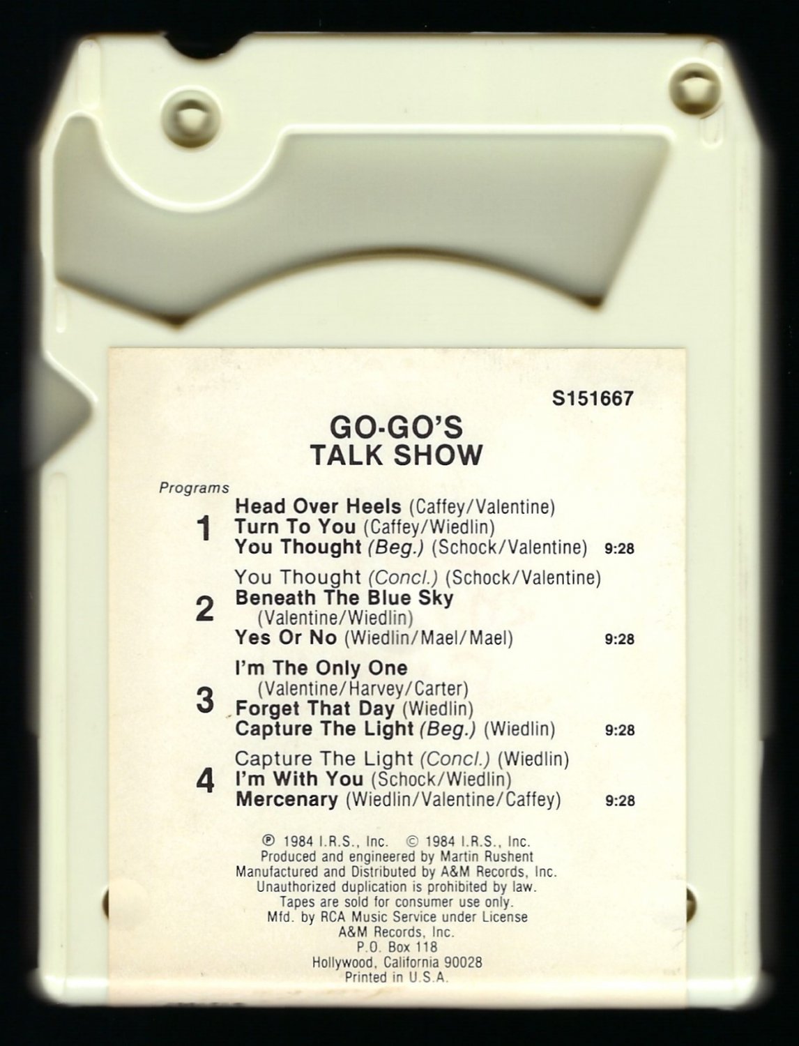 Go Go's - Talk Show 1984 RCA IRS T11 8-TRACK TAPE