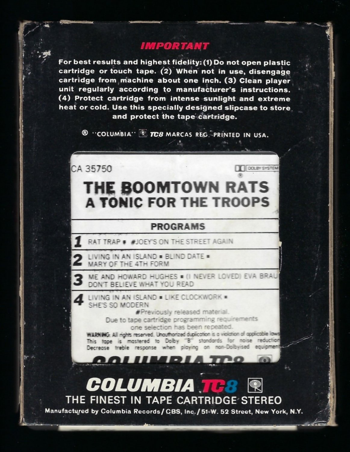 The Boomtown Rats - A Tonic For The Troops 1979 CBS T14 8-TRACK TAPE