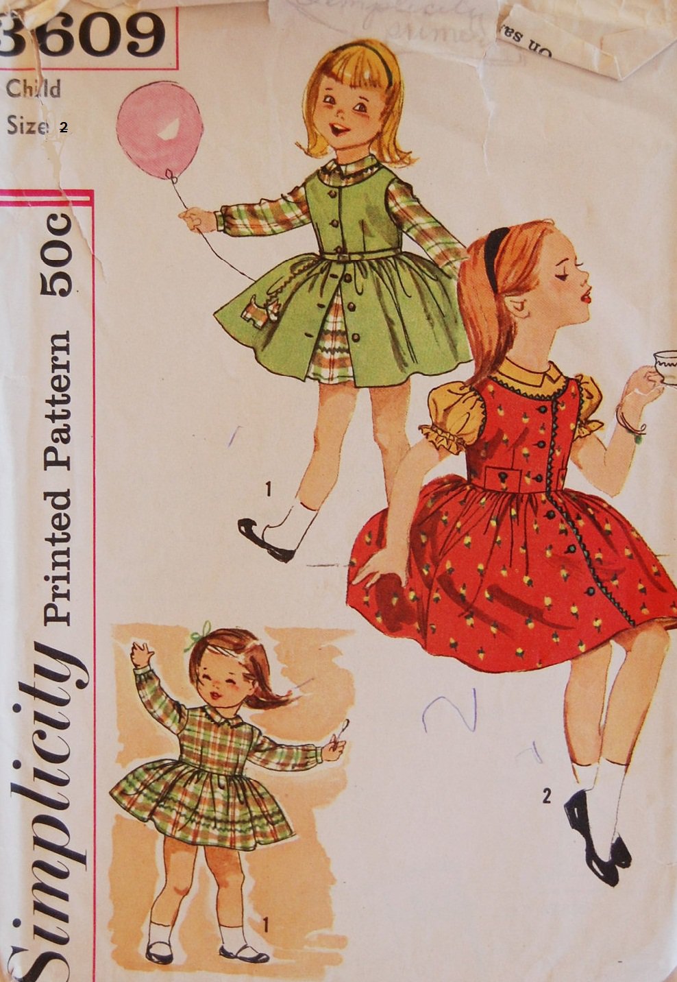 Simplicity 3609 Vintage Children's Dress Pattern Girl's Size 2
