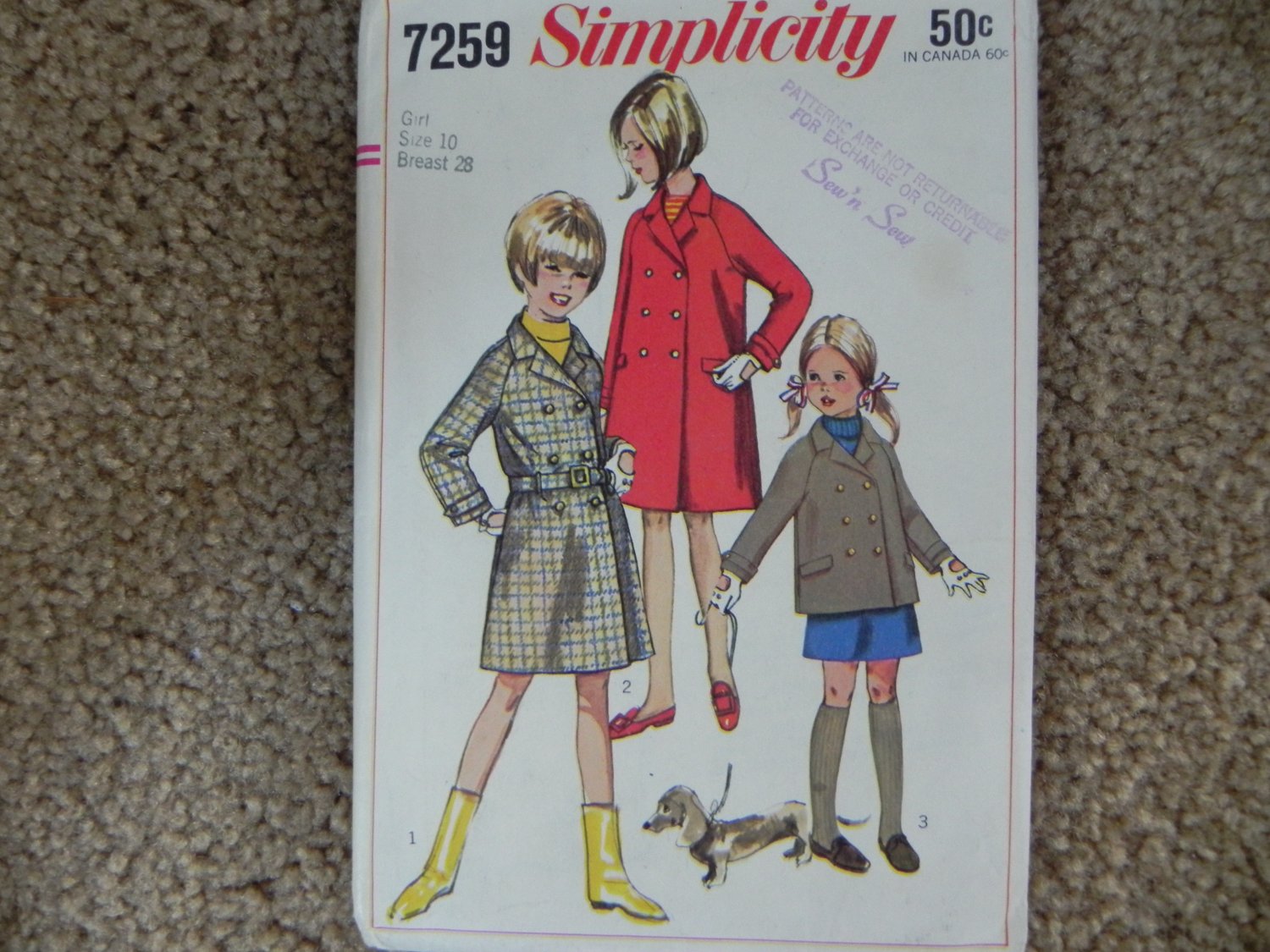 Vintage Girl's Coat Pattern EUC Simplicity 7259 Size 10