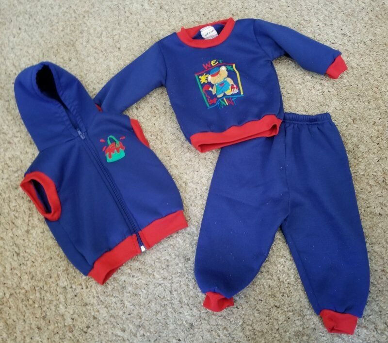 KID FUSION Blue 3 Piece Pant Set Hooded Top Vest Pants Boys Size 18 months