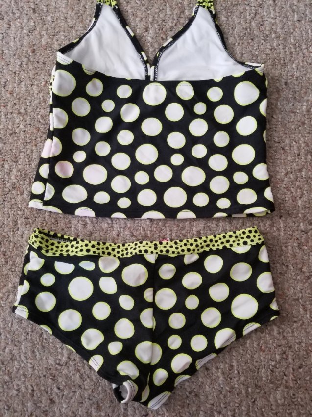 BREAKING WAVES Black White Polka Dot Tankini Girls Size 14