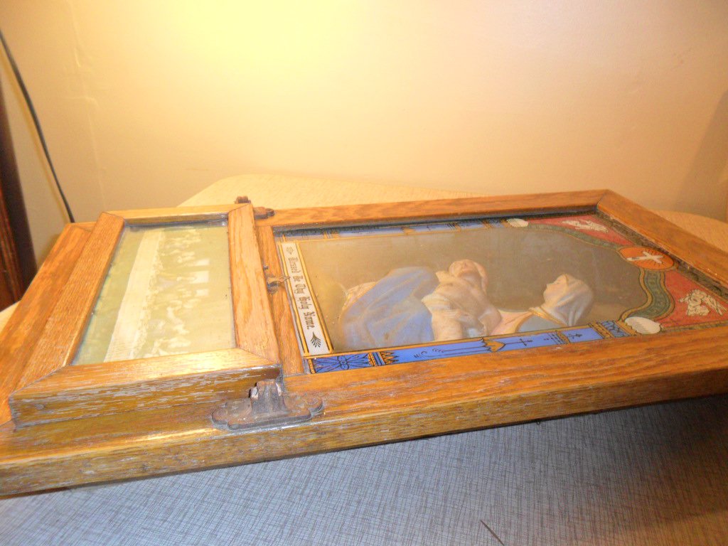 Antique Catholic Religious Last Rites Sick Call Shadow Box Oak NICE (SOLD)