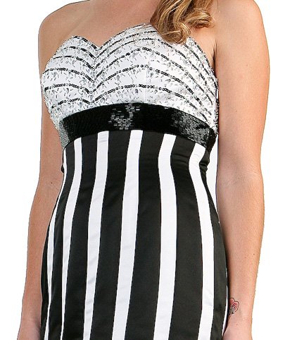 Black White Stripe Prom Dress Sweetheart Neckline Strapless Gown ...