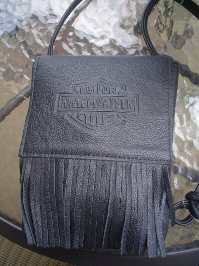 HARLEY DAVIDSON BLACK LEATHER POUCH SHOULDER BAG with FRINGE - BRAND NEW!