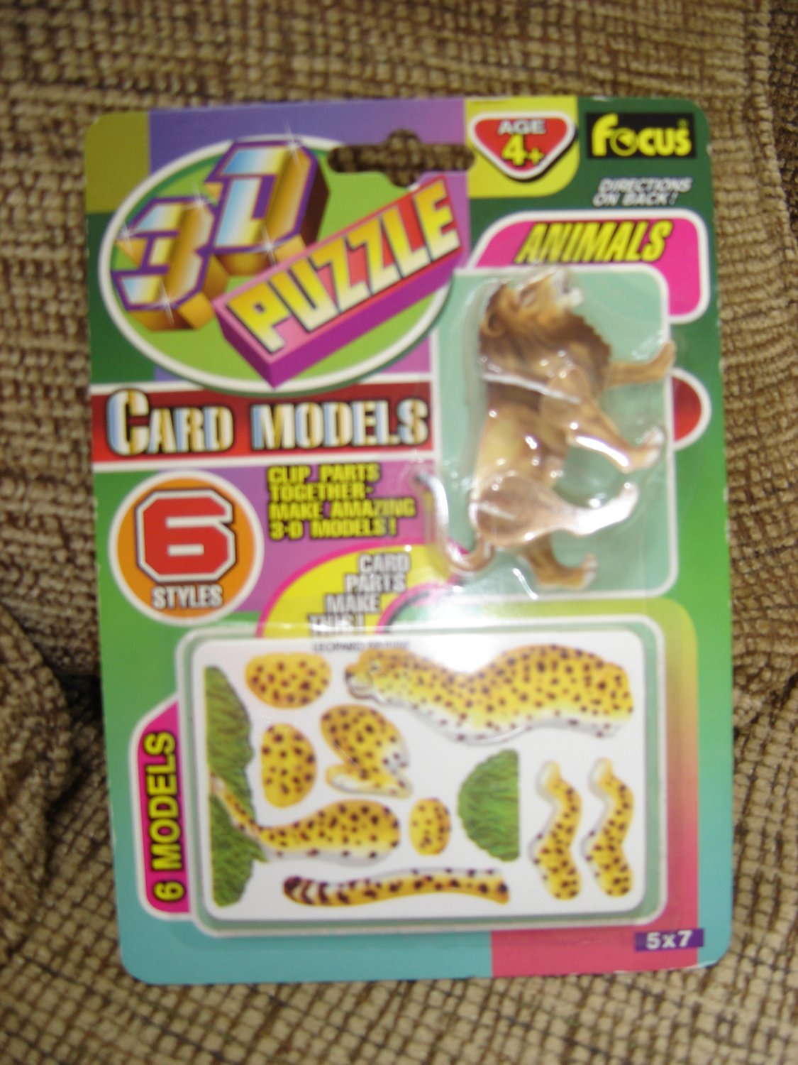 3D PUZZLE CARD MODELS -ANIMALS - 6 MODELS by FOCUS - AGES 4+ - BRAND NEW!