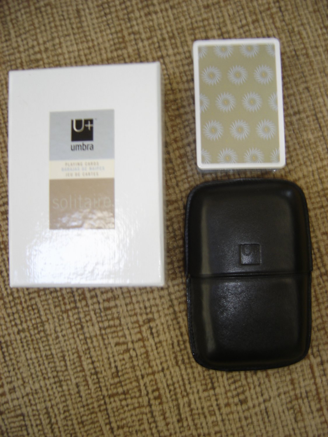 UMBRA SOLITAIRE PLAYING CARDS with BLACK LEATHER CASE - BRAND NEW IN BOX!