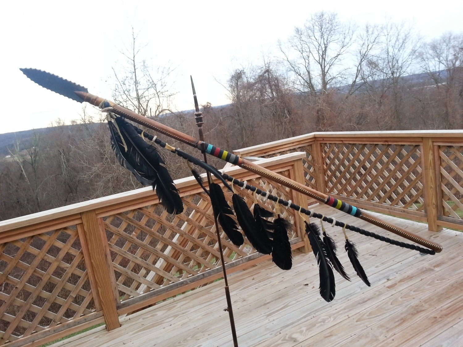 CEREMONIAL SPEAR-STEEL TIP-RAWHIDE-BEADED 54"-HANDMADE by Gloria Morena ...