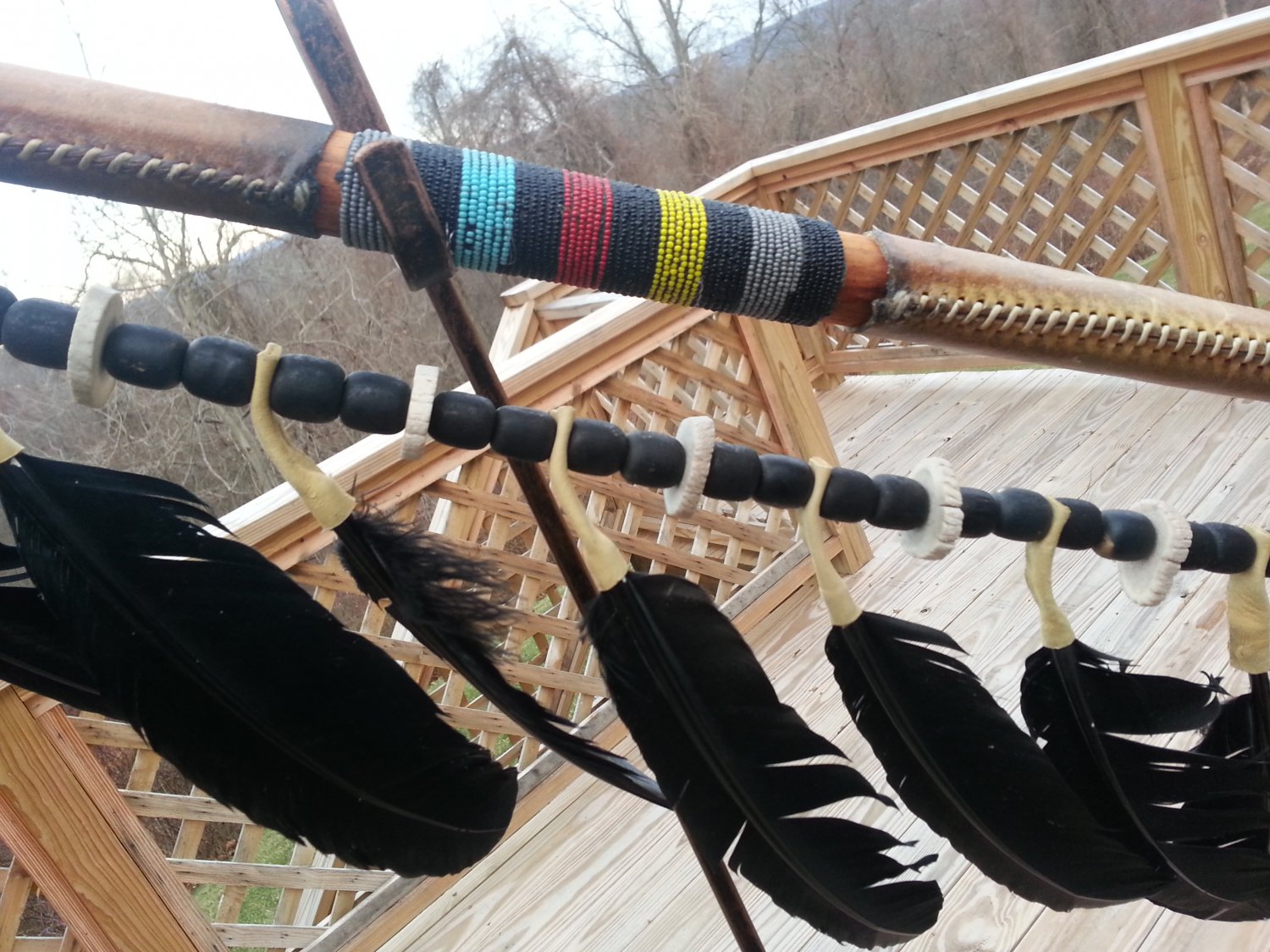 CEREMONIAL SPEAR-STEEL TIP-RAWHIDE-BEADED 54"-HANDMADE by Gloria Morena ...