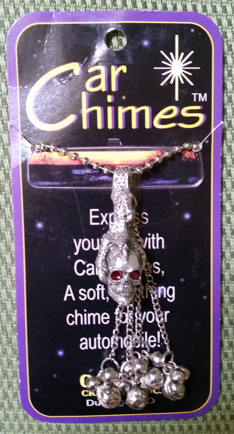 CAR CHIMES DRAGON "CLAW WITH SKULL" PEWTER & RED CRYSTAL REAR VIEW ...