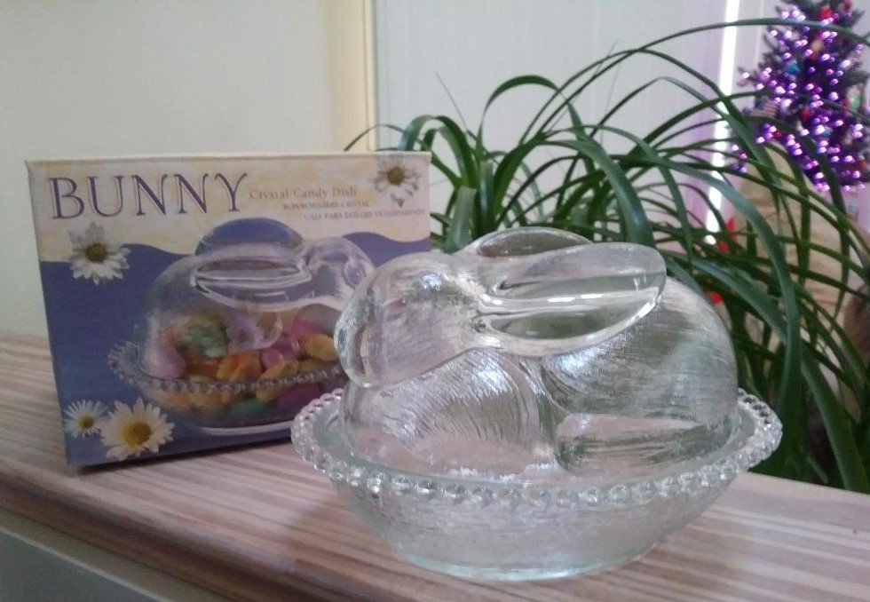 Vintage Indiana Glass Rabbit on a Nest Candy Dish - Clear Glass Rabbit ...