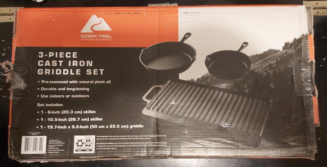 Ozark Trail 3 Piece Cast Iron Skillet Set with Reversible Griddle!