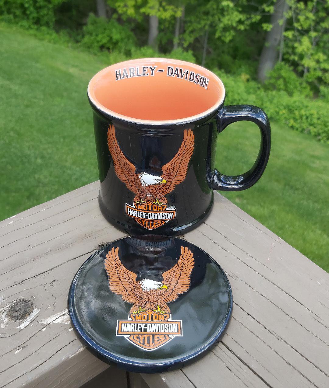 HARLEY DAVIDSON BAR & SHIELD LOGO w/ EAGLE WINGS MUG & COASTER SET ...