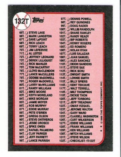1989 Topps Traded Unmarked Checklist-1 Card