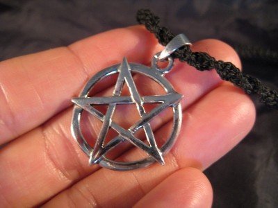 Large 925 sterling silver wicca inverted pentagram pendant necklace ...
