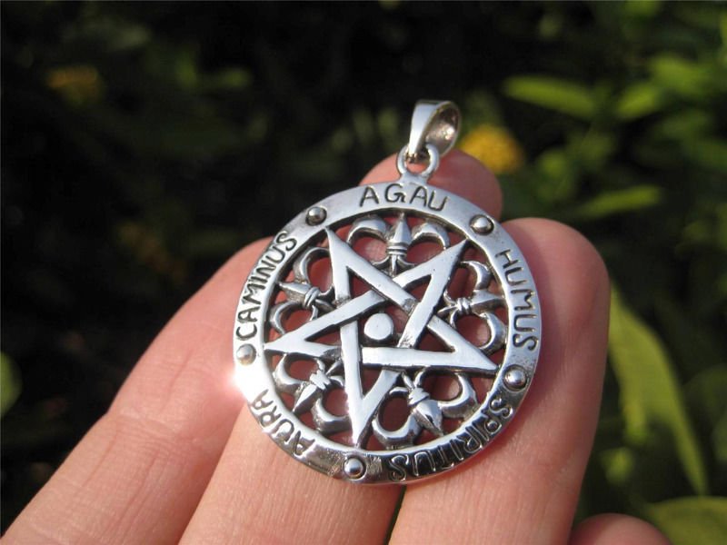925 sterling silver wicca inverted pentagram pendant necklace A16