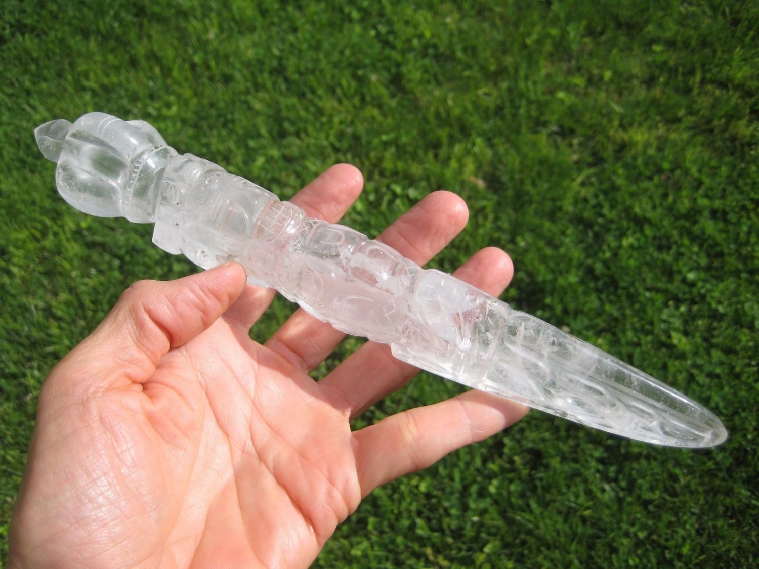 Large Natural Rainbow Quartz Crystal dagger Phurba Phurpa Carving Nepal ...