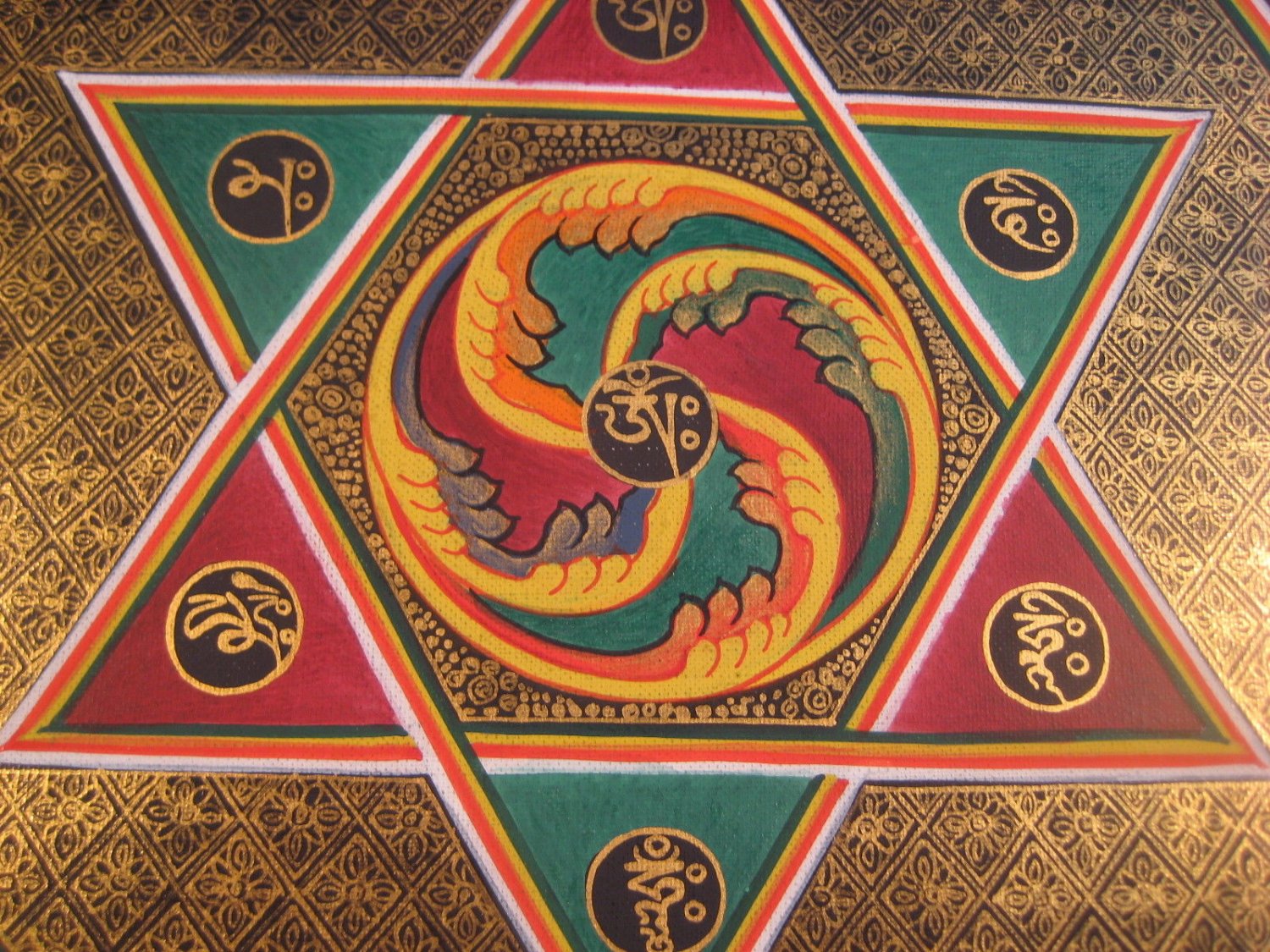24 K gold Ohm Star Mandala Thangka Thanka painting Nepal Art A29