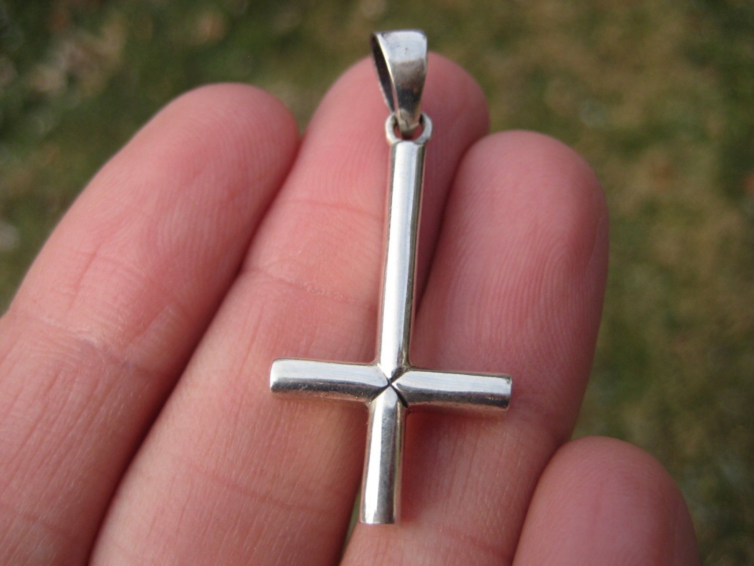 925 Silver inverted Petrine Cross Saint Peter or Satanic Pendant A18