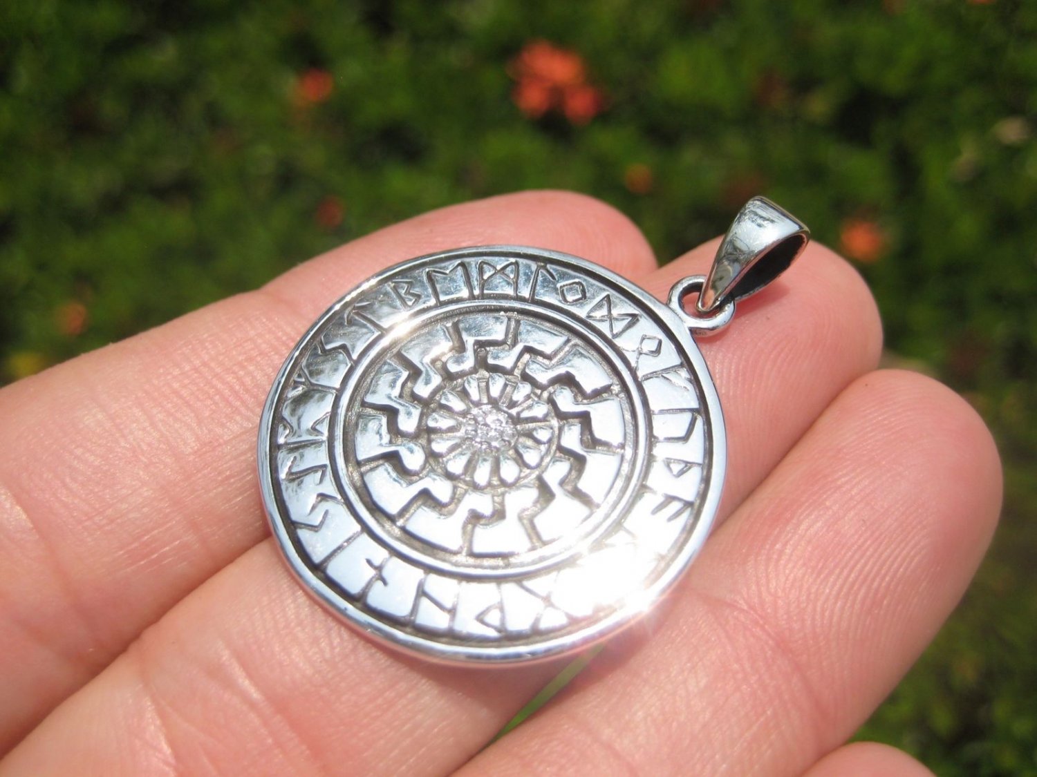 925 Sterling Silver Black Sun Wheel Viking Norse Sonnenrad Germanic ...