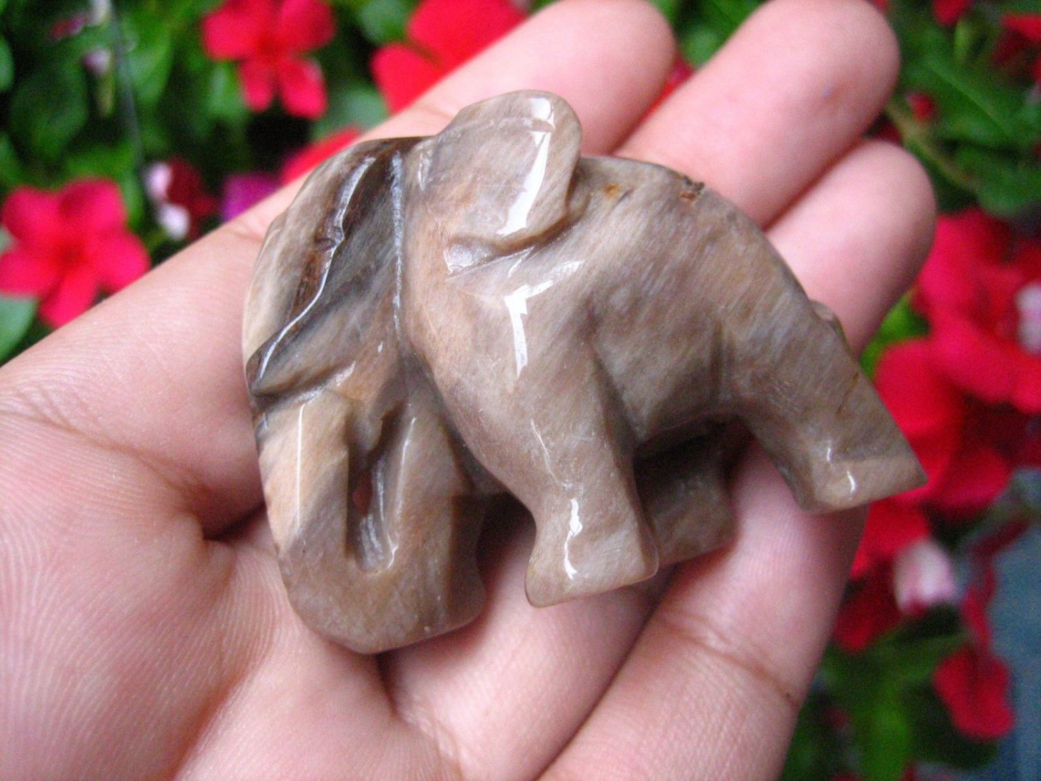 Natural Brown Petrified Wood Elephant Carving Statue Myanmar EB405