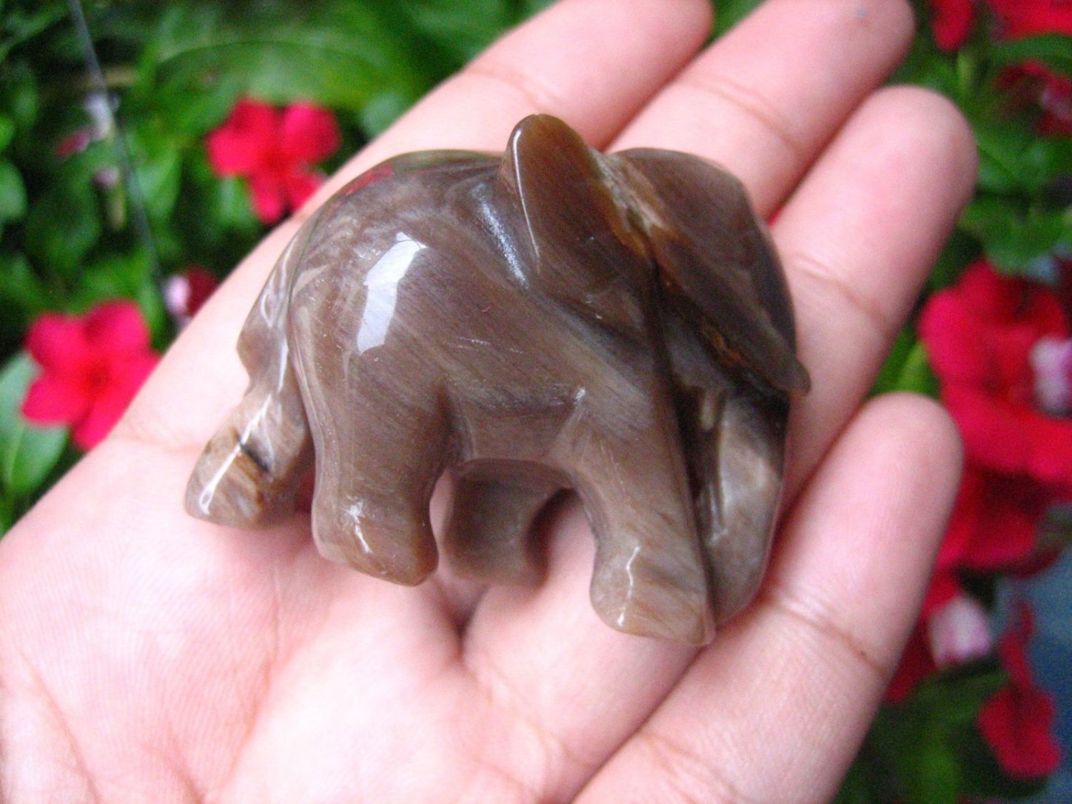 Natural Brown Petrified Wood Elephant Carving Statue Myanmar EB405