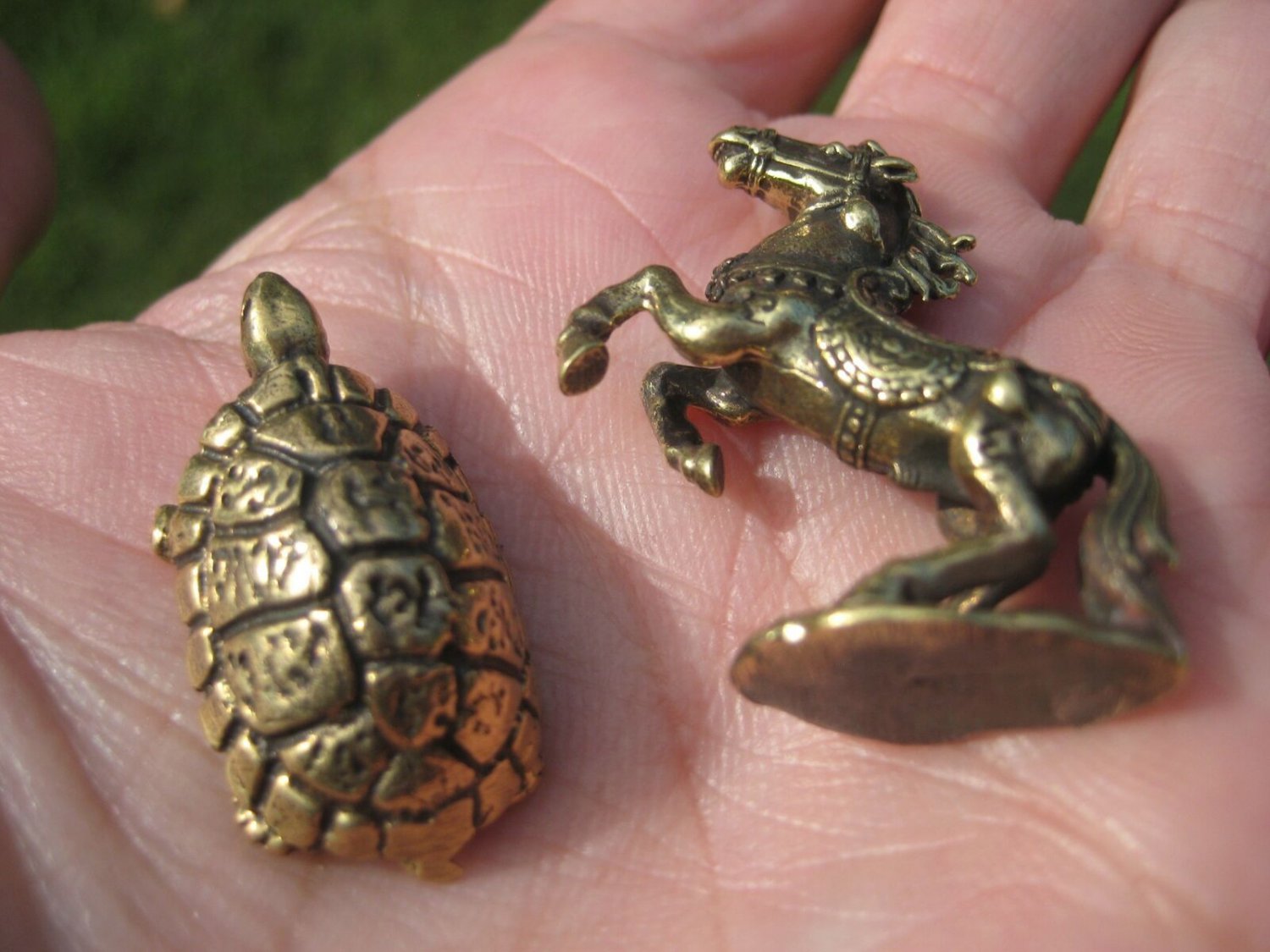 Set 2 Turtle Horse Buddhist Blessing Amulet Statue Pendant A2547