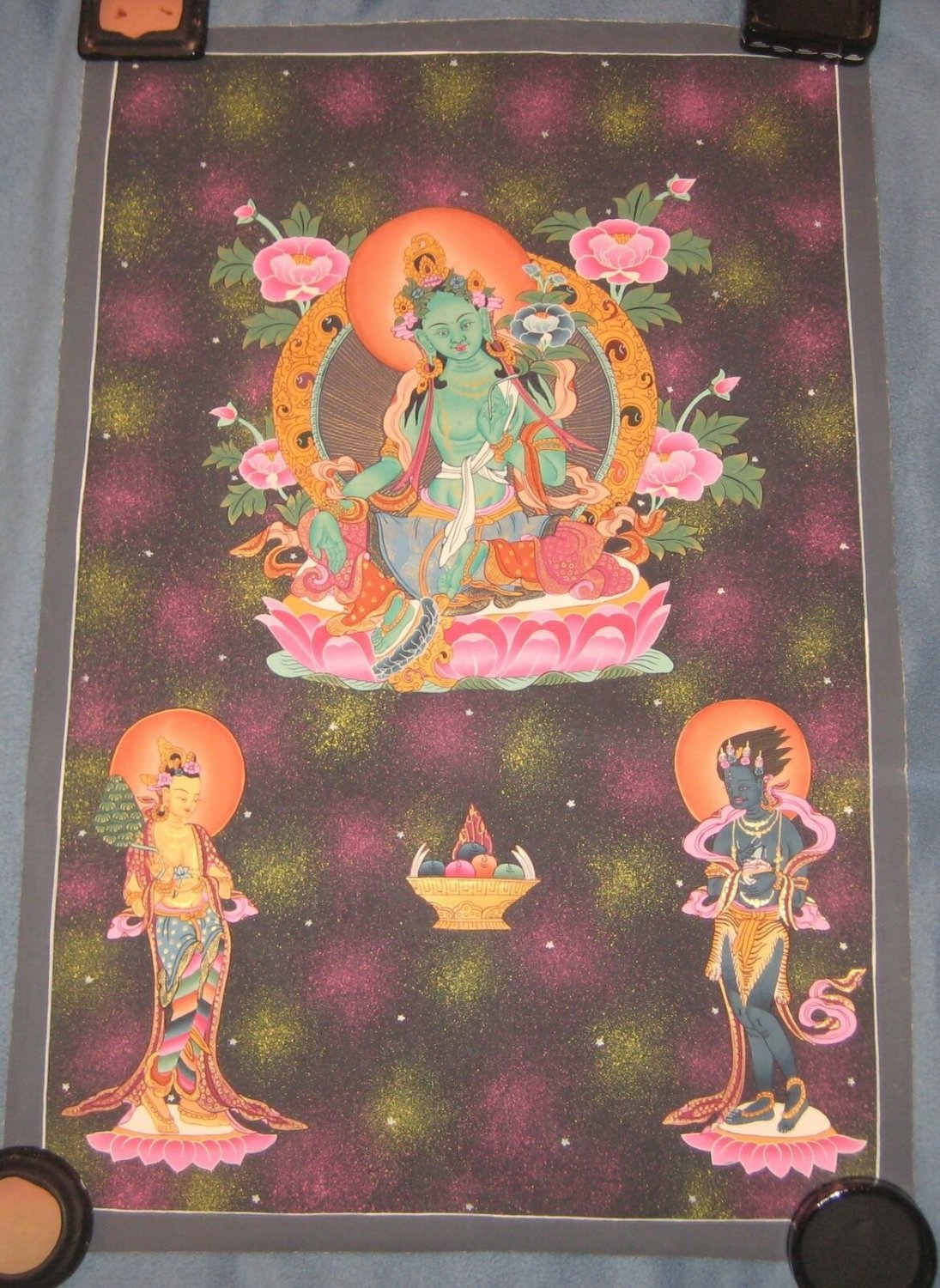 24 K Gold Large Green Tara Thangka Thanka Tanka Painting Nepal Art ...